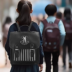 MARINASUKA Backpacks for Boys Girls Kawaii School Backpacks Black Faux Leather Bag Nevermore Academy Back to school Schoolbag Halloween Cosplay Gifts for Teens