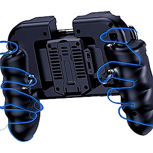 4 Trigger USB Mobile Game Controller with Cooling Fan Adjustable Stand for PUBG/Call of Duty/Fotnite [6 Finger Mode] GAMR+ L1R1 L2R2 Gaming Grip Gamepad