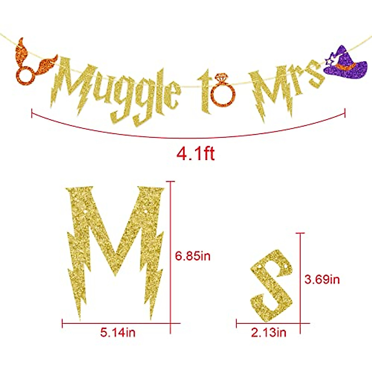 Muggle to Mrs Banner, From Muggle to Mrs, Bridal Shower, Bachelorette Party Decor, Gold Glitter