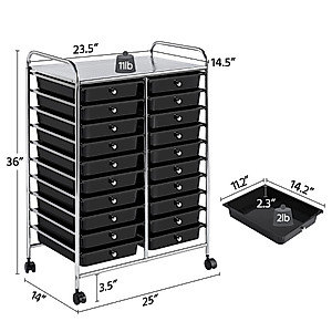 Topeakmart Utility Cart with 20 Drawers Rolling Cart Organizer Plastic Storage Drawers Craft Trolley 360 Degree Castor Wheels, Black