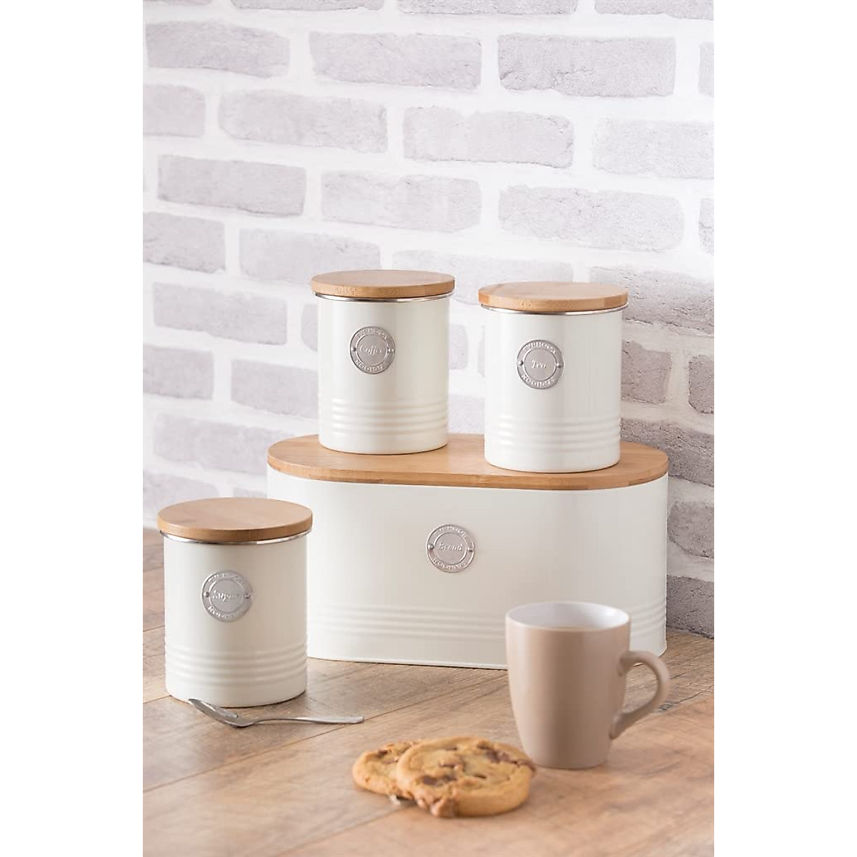 Typhoon Living Airtight Coffee Storage Canister with Bamboo Lid, 1 Litre, Cream
