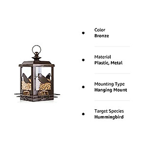 BOLITE 18034 Bird Feeder, Panorama Bird Feeder Single-Deck Lantern 8inch Tall Bird Feeder for Garden Yard Decoration, Bronze, 2lb