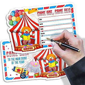 MUZRUYOU Carnival Circus Birthday Party Invitations card for Kids with Envelopes, Carnival Circus Party Supplies(20set