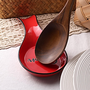 HAKSEN Ceramic Spoon Rest, Large Spoon Holder for Stove Top 9.5 Inch Red Utensil Rest for Kitchen Counter Ladle Spatula