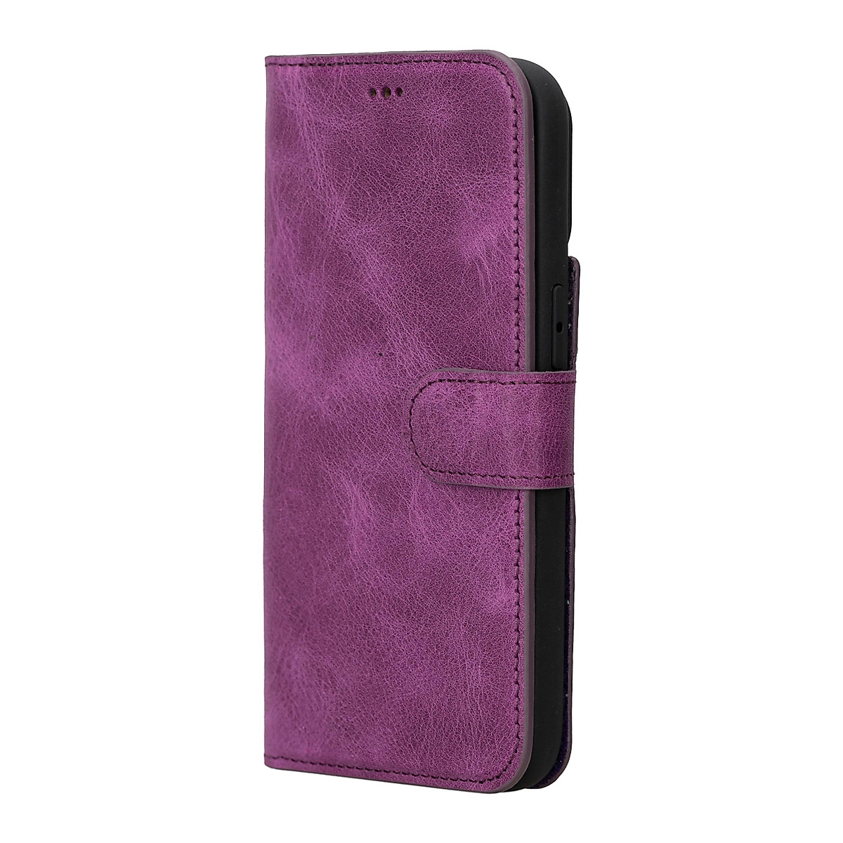 HARDISTON Genuine Leather Handmade Wallet Case Compatible with iPhone 15 Pro Max - MagSafe Compatible - Detachable Magnetic Flip Cover with Card Holders - Horizontal Kickstand (Purple)