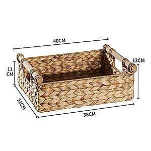 UXZDX Straw Storage Baskets with Wooden Handles, Rectangular Storage Baskets, Woven Storage Baskets for Coffee Table Cabinets
