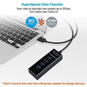 BUZOOLA USB 3.0 Data Hub with 4-Port Individual LED Lit Power Switches Portable USB Port Expander for Laptop and PC, Flash Drive,Mobile HDD,MacBook (Black)