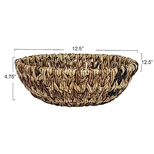 Bloomingville Small Woven Buri and Banana Fiber Organizer Decor for Storage, Natural and Brown Basket