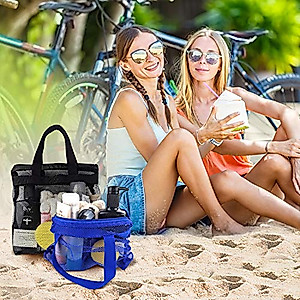 2 Pcs Portable Shower Mesh Caddy Bag Quick Dry Hanging Toiletry and Bath Organizer for Travel and Swimming with Zipper (Dark Blue-Black)