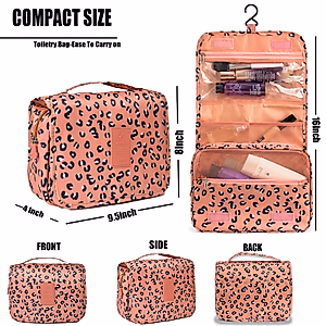 L&FY Hanging Travel Toiletry Bag Women's Cosmetic Organizer Makeup Pouch Men's Dopp Kits With Handle(Pink Leopard)