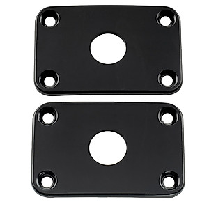 Musiclily Pro Plastic Curved Jack Plate Rectangular Jackplates for Electric Guitar, Black (Set of 2)