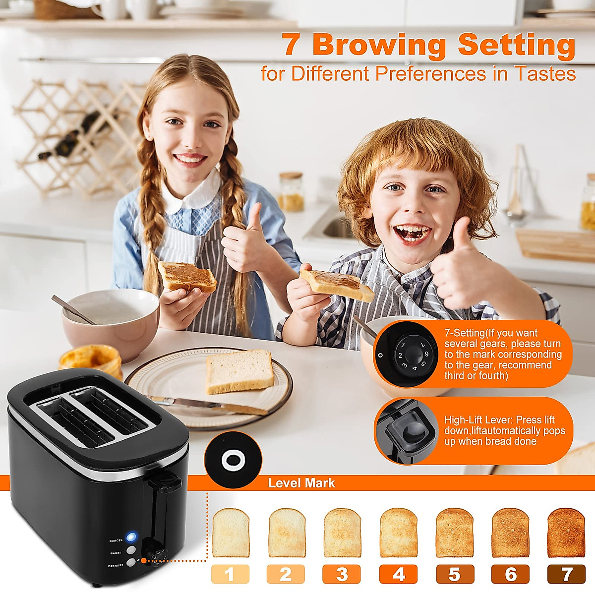 Toaster 2 Slice Best Rated Prime Stainless Steel 2 Slice Toasters Extra Wide Slot Toasters 7 Shade Settings Defrost/Bagel/Cancel with Removable Crumb Tray for Bread, Waffles, Small Retro Toaster