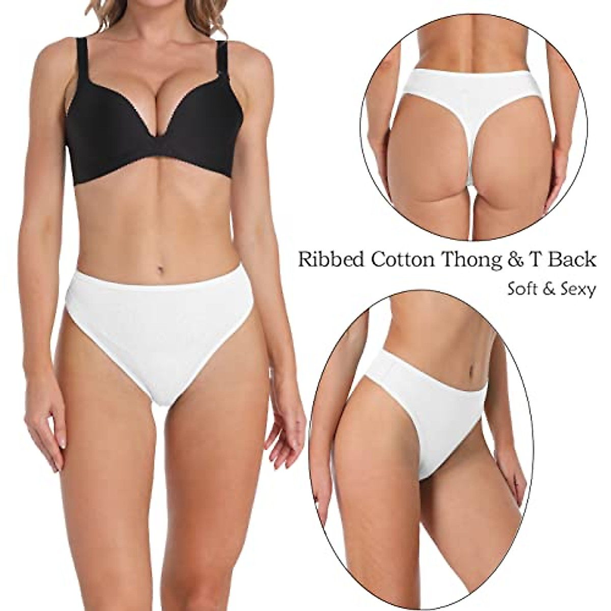 Umiehary 6 Pieces Ribbed Cotton Women High Cut Stretch T Back Thongs Active Panties Size XLarge