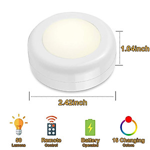 SIXDEFLY Wireless 16 Color Changing LED Puck Light 12 Pack LED Under Cabinet Lighting Closet Light Battery Powered Night Lights with Remote Control Dimmer & Timing Function