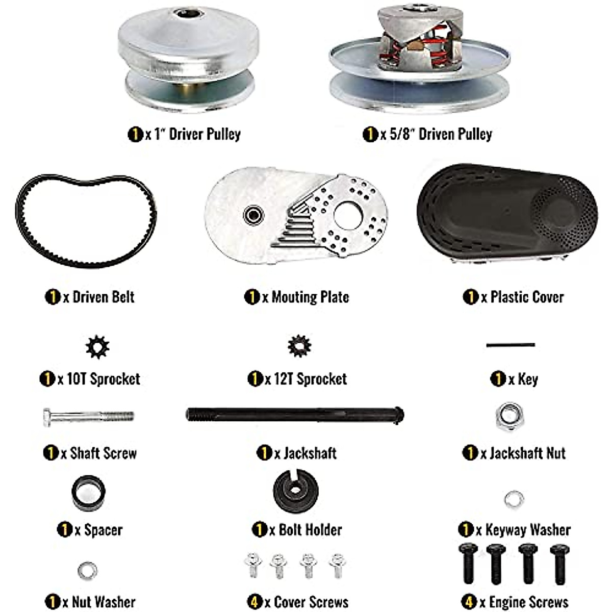 VEVOR Torque Converter 4-7HP Go Kart Clutch 1Inch Replaces Comet TAV2 Manco 10T 40 or 41 and 12T 35 Chain Drive Belt (1" 10T 40/41and 12T 35 Chain)