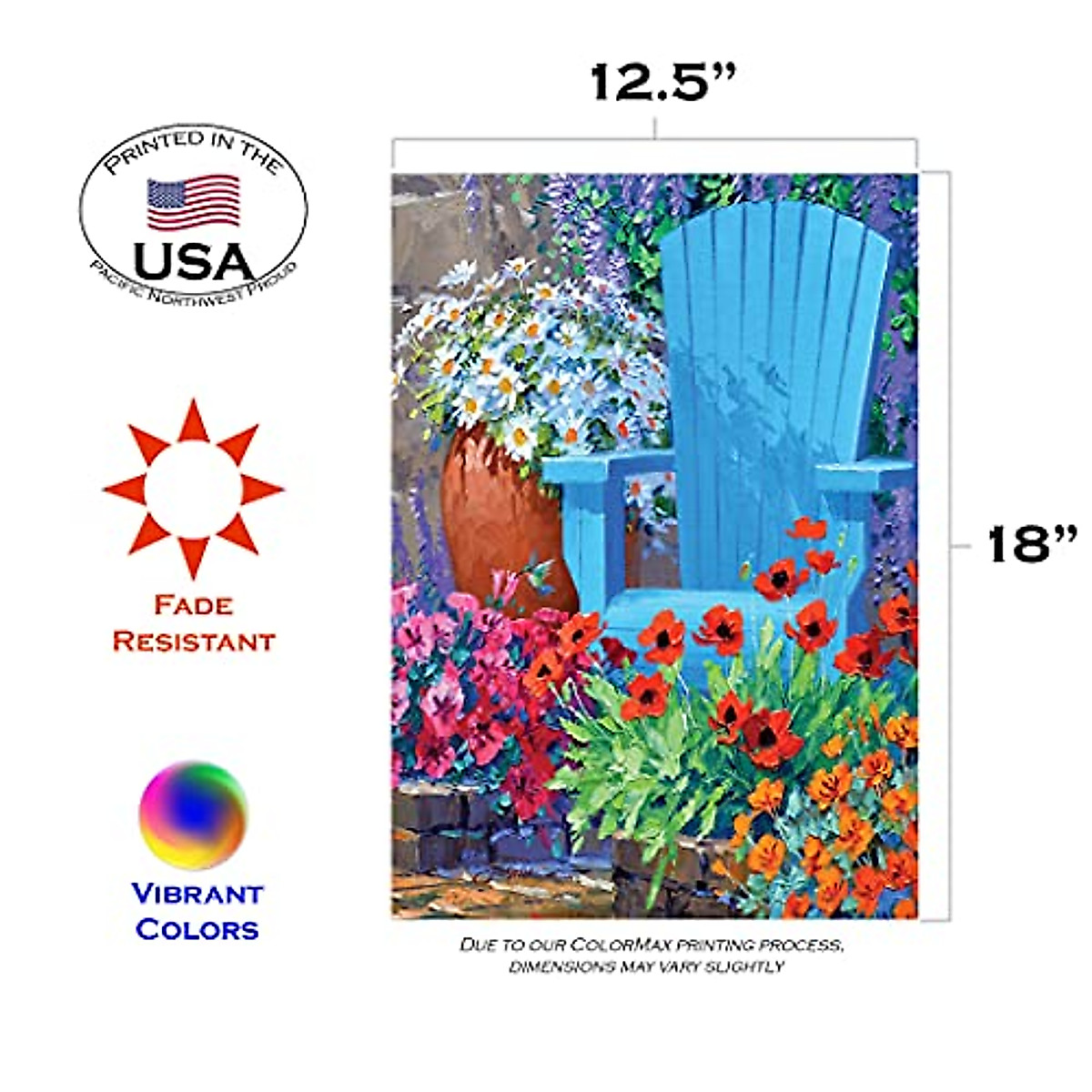 Toland Home Garden 119993 Adirondack Arrangement Spring Garden Flag, 12x18 Inch, Double Sided for Outdoor Summer House Yard Decoration