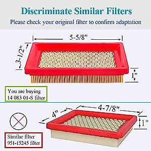 HOODELL 2 Pack 951-10298 Air Filter + Pre Cleaner for MTD Cub Cadet SC100 951-14632, Kohler 14 083 01-S, 5-5/8 × 3-1/2 inch Push Lawn Mower Air Filter