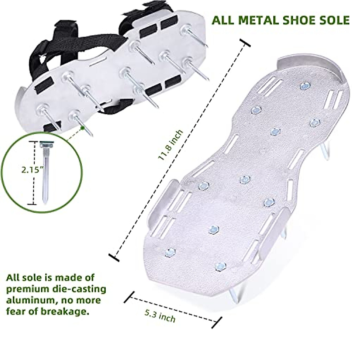 Ohuhu Metal Lawn Aerator Shoes, Upgraded Aerating Shoe with Durable Aluminum Sole, Free-Installation Spiked Aerating Sandals with Stainless Steel Shovel, One-Size-Fits-All for Yard Patio Garden Grass