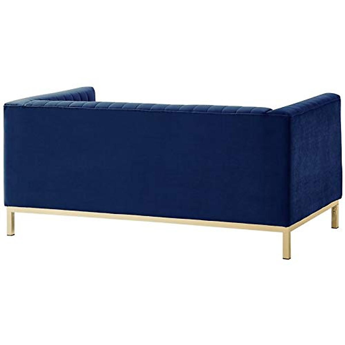 Posh Living Hayden Velvet Tuxedo Loveseat with Y-Metal Base in Navy Blue/Gold