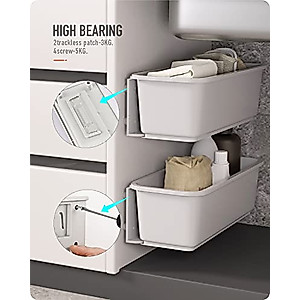 Baffect Under Sink Organizers and Storage, 2 Pack Pull Out Under Bathroom and Kitchen Cabinet Storage Drawer Organizer, Multi Purpose Sink Organizing Caddy up to 11lbs (Gray)