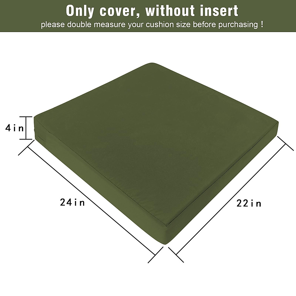 GUEGLSA Outdoor Cushion Covers 24x22x4 inch, Patio Seat Cushion Slipcovers Replacement, Waterproof Chair Cushion Slip Cover, Set of 2, Green