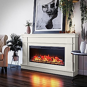 Ameriwood Home Elmcroft Wide Mantel with Linear Electric Fireplace, Plaster