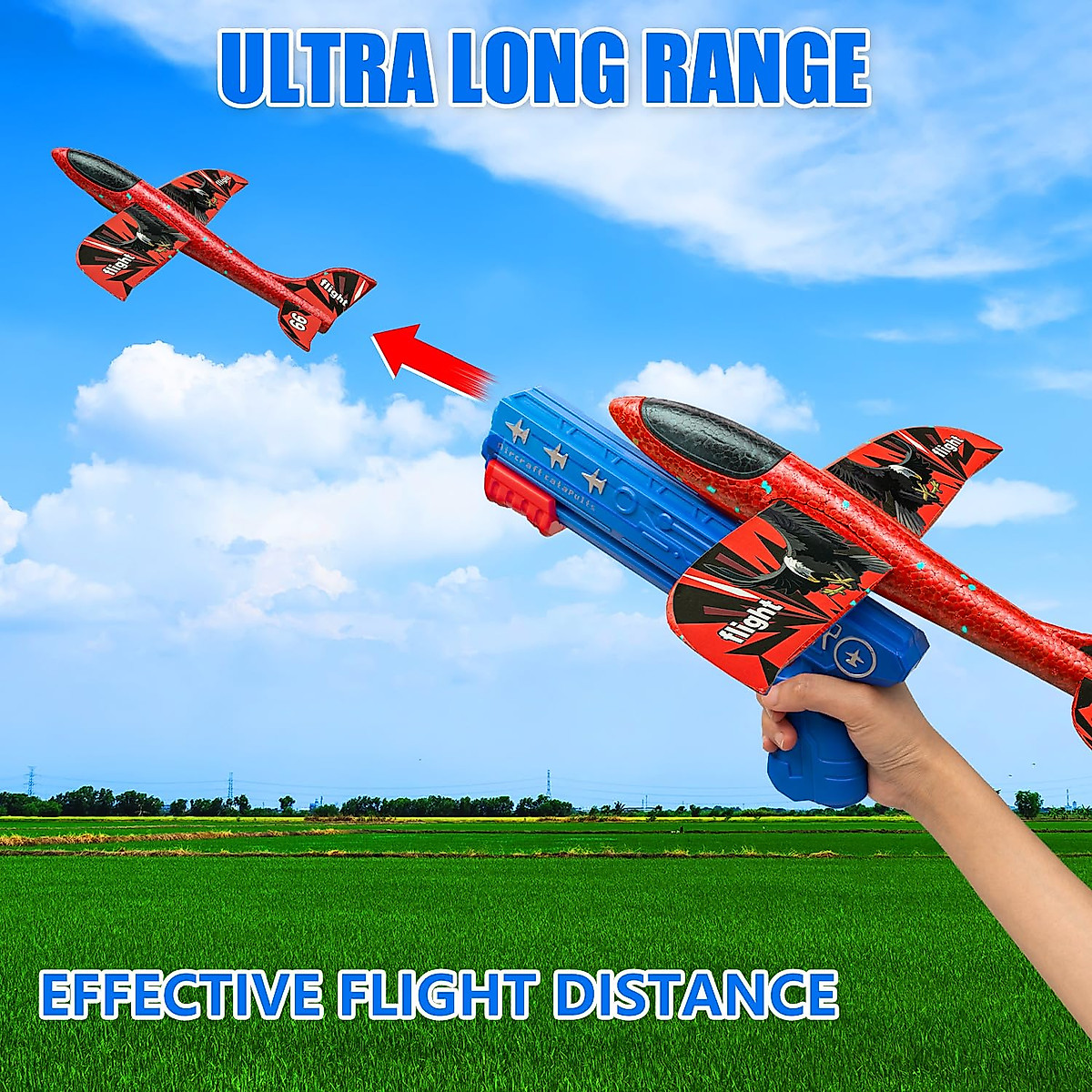 Funmas 3 Pack Airplane Launcher Toys, 2 Flight Modes Throwing Foam Glider Catapult Plane, Outdoor Flying Game Outside Toys for Ages 3 4 5 6 7 8 9 10 11 12 Years Old Boys Girls Kids Birthday Gifts