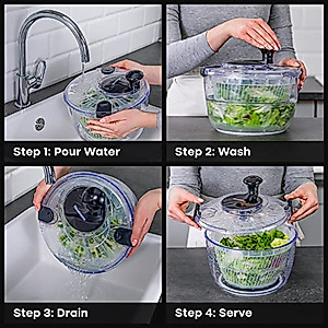 Neatness Large Salad Spinner with Drain, Bowl, and Colander - Quick and Easy Multi-Use Lettuce Spinner, Vegetable Dryer, Fruit Washer, Pasta and Fries Spinner - 5.28 Qt