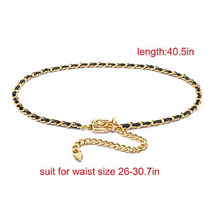 Ayliss Women Chain Waist Belt Metal Skinny Dress Belt Cinch Fashion Silver Golden Waist Belt Belly Pu Leather Waistbands (Golden, Fit waist size 26''-30.7'')