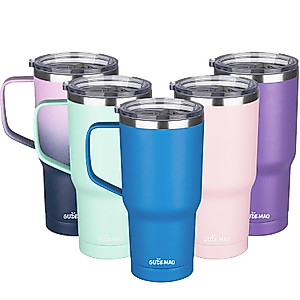 20 oz Insulated Coffee Mug with Ceramic Coating, Stainless Steel Travel Mug Tumbler with Handle Lid and Straw, Double Wall Leak-Proof Thermos Coffee Travel Mug Keeps Drink Hot and Cold (Blue)