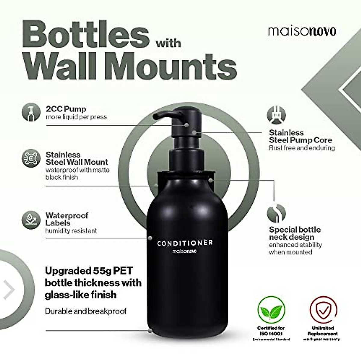 MaisoNovo Shampoo Dispenser for Shower Wall 3 Chamber, Soap Holder for Shower Wall, Self-Adhesive Wall Mount Toothbrush Holder, (3 Bottles, 2 Razor Holders, 1 soap Holder)