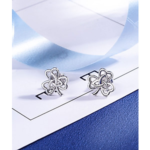 INFUSEU Shamrock Earrings Celtic Knot Stud Irish Jewelry for Women Sterling Silver Small Tiny Four Leaf Clover Little Teengirl Teen Adolescent Teenager Young 925 Gift 6mm