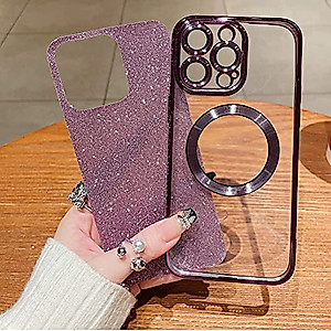 SOKAD for iPhone 14 Pro Max Case Glitter [Compatible with MagSafe] Soft TPU Plating Luxury Bling Case [Built-in Camera Lens Protector] Shockproof Anti-Scratch Slim Magnetic Cover - Purple