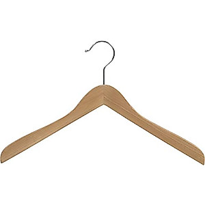 Concave Wooden Top Hanger with Natural Finish, Thick Curved Coat Hangers with Chrome Swivel Hook for Jackets or Fine Shirts (Set of 12) by The Great American Hanger Company