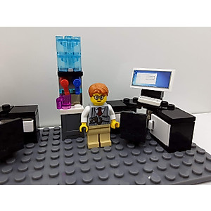 CUSTOM TOYS & HOBBIES INC Building Bricks Businessman Lawyer Full Office Setup 2 L Desks Keyboards Computers Water Cooler & Minifigure Miniature AFOL Holiday Birthday Gift for Kids