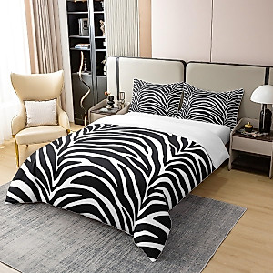 Zebra Strip Door Duvet Cover 100% Cotton Twin SizeGeometric Strip Lines Bedding Cotton Duvet Cover Set Wild Animals Bedding Set Modern Abstracr Art Comforter Cover Set Black White Bedspread Cover