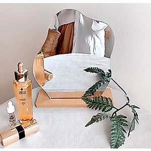 G.Dori Irregular Aesthetic Vanity Mirror Frameless, Decorative Desk Tabletop Acrylic Mirrors with Wooden Stand for Living Room, Bedroom, Office and Minimal Spaces Home Decor - Cloud Shape