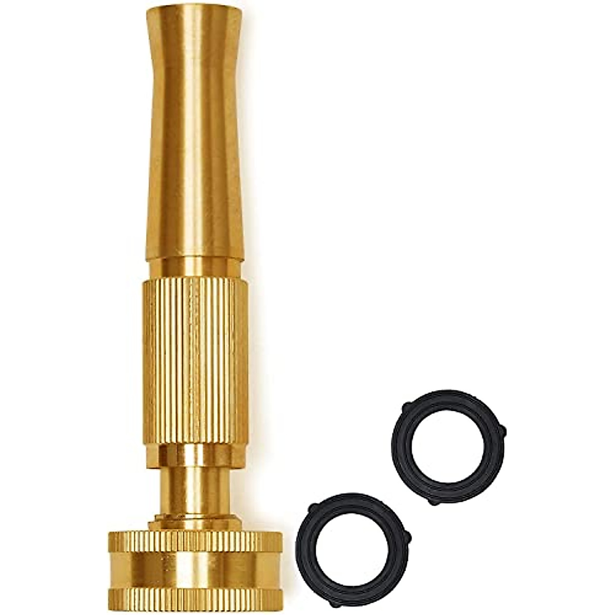 Morvat Solid Brass Metal Twist Garden Hose Nozzle, Heavy Duty Adjustable Power Spray Attachment, High Pressure Water Jet Sprayer with ¾” Standard Threading, Includes 2 Extra Rubber Washers