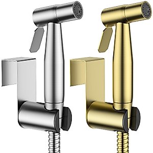 Arofa Handheld Bidet Sprayer for Toilet, Bidet Faucet for Existing Toilets Cloth Diaper Jet Sprayer, Stainless Steel Muslim Shower with Bidet Hose for Feminine Wash(Brushed Nickel + Gold)