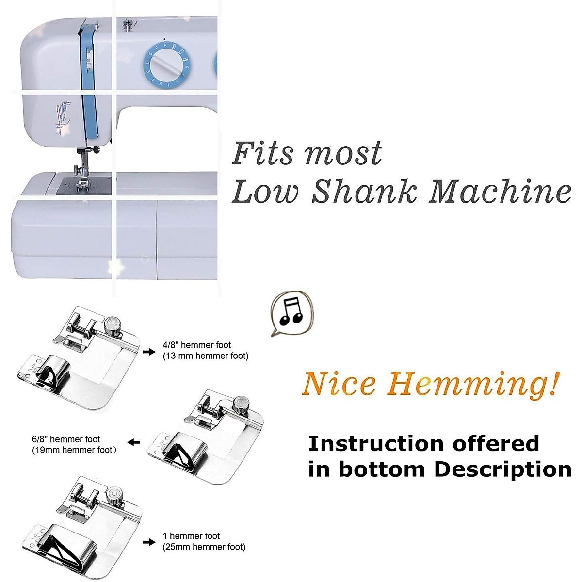 Windman 3 Sizes Wide Rolled Hem Pressure Foot Sewing Machine Presser Foot Hemmer Foot Set 1/2 Inch, 3/4 Inch, 1 Inch Low Shank Sewing Machine Presser Foot for Brother Singer