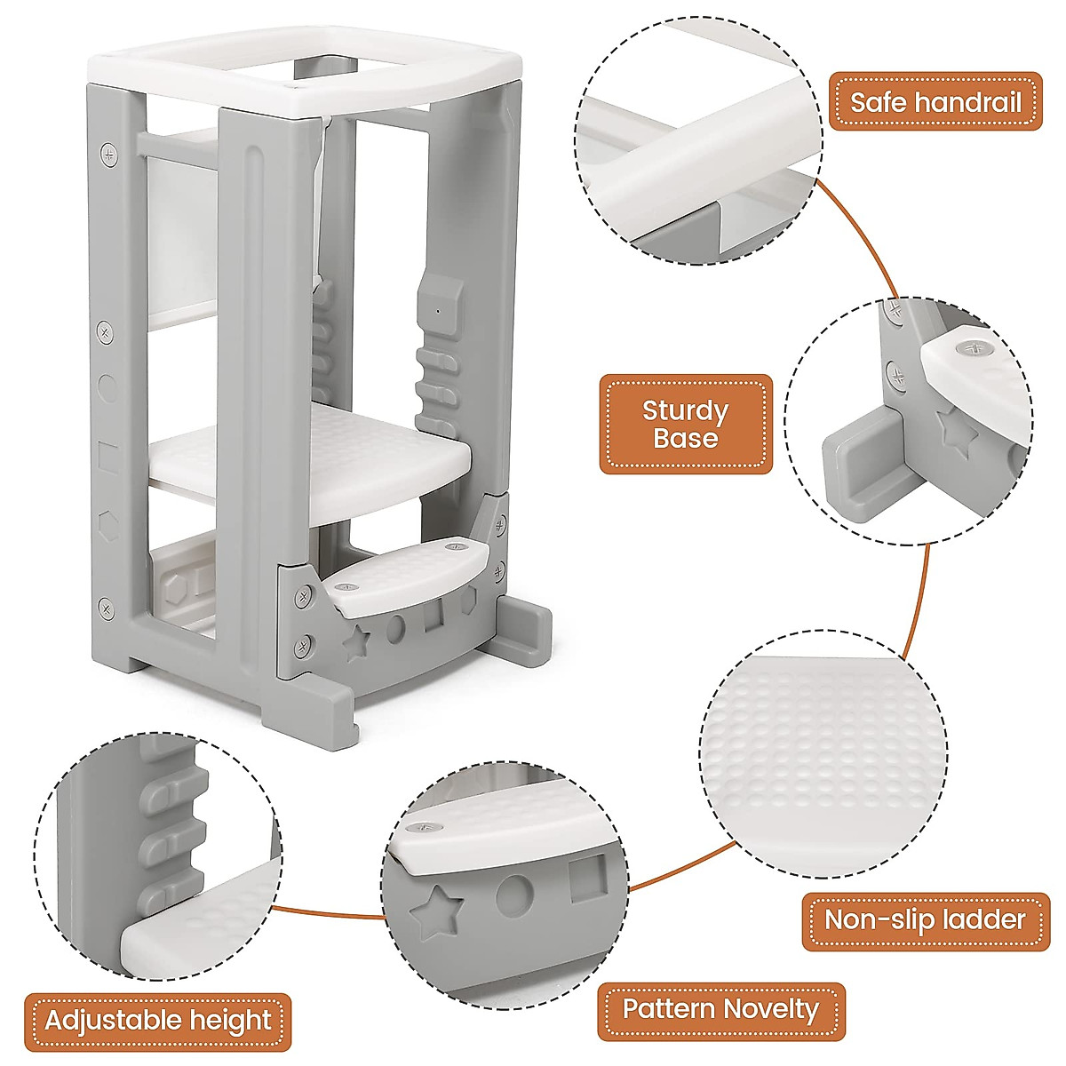 Toddler Tower - Toddler Standing Tower for Kitchen Counter & Sink, Kids Kitchen Step Stool Helper, Anti-tip Structure More Stable, with Dry Erase Board, Ages 18 Months to 5 Years (Grey)