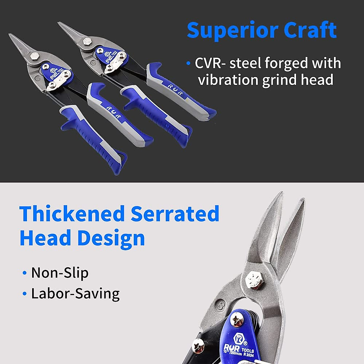 10" Tin snips for Cutting Metal Sheet - Aviation Snips Straight Cut With CR-V Blade&Non-Slip Handel,Max 1.2mm Cutting Thickness,For Cutting Metal Sheet (Metal)