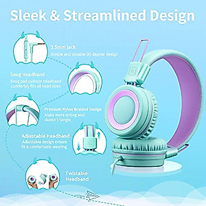 POWMEE P10 Kids Headphones with Microphone Stereo Headphones for Children Boys Girls,Adjustable 85dB/94dB Volume Control Foldable On-Ear Headphone with Microphone for School/PC/Cellphone(Green)