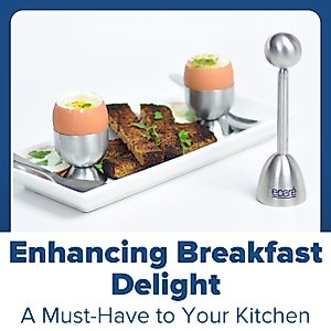 Eparé Egg Cups For Soft Boiled Eggs with Spoons - Hard Boiled Egg Holder & Egg Cracker Tool Set - Stainless Steel Handle Egg Opener Topper & Cutter