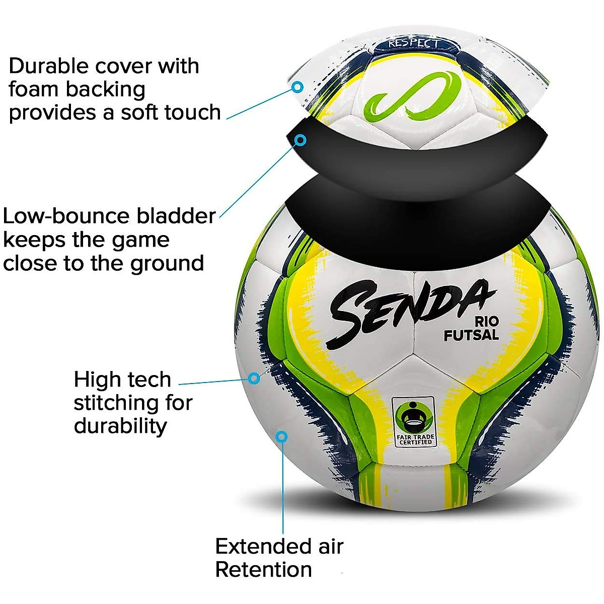 SENDA Rio Match Futsal Ball, Fair Trade Certified, Blue/Black, Size 4 (Ages 13 & Up)