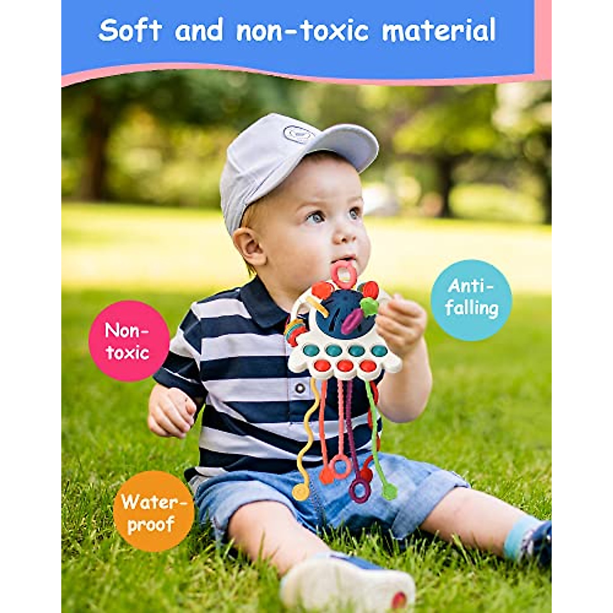 Montessori Toys for 1 Year Old, Baby Sensory Toys 6-12-18 Months, Octopus Silicone Pull String Learning Toys, Bath Travel Teething Toys for Toddlers 1-3, Christmas Birthday Gifts for Boys and Girls