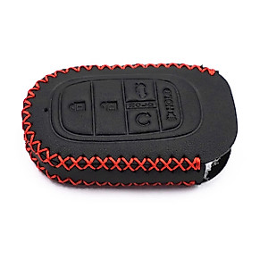WFMJ Leather 4 5 Buttons Smart Remote Key Fob Case Cover Chain for 2022 2023 Honda Civic Hatchback Accord HR-V (Black,5 buttons)