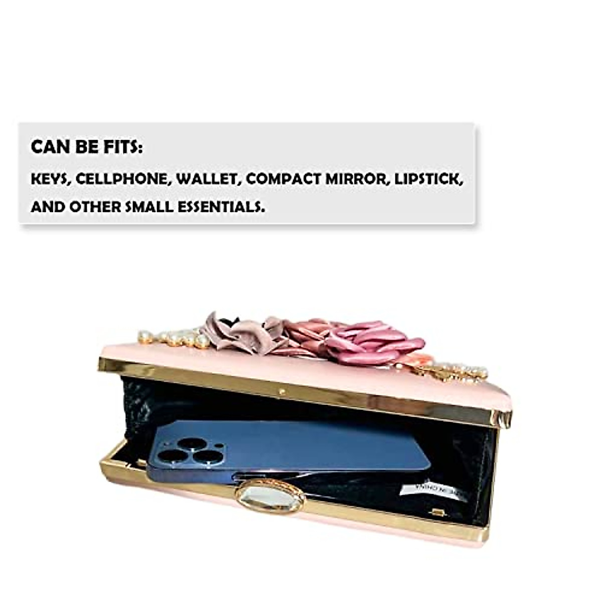 Clutch Evening Handbag Purses for Women Wedding, Flower Bag Formal Bridal Floral Party Prom Bag (pink)