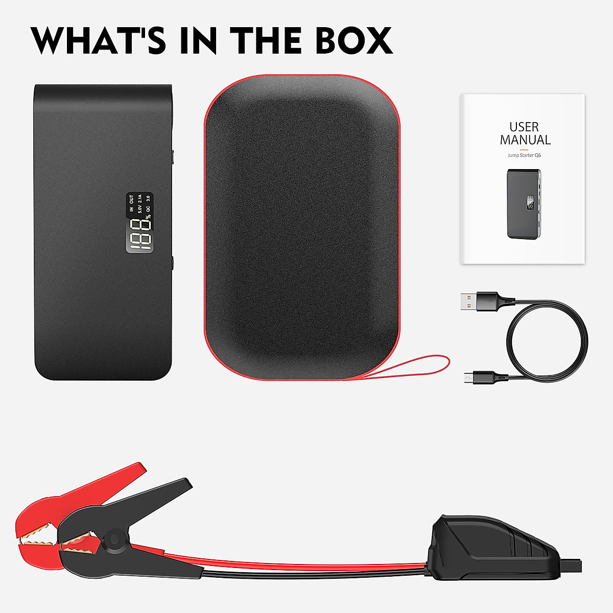 3000A Peak Battery Jump Starter 16000mAh Jump Pack 1600A Rated 12V with Jumper Cables, Portable Battery Booster with USB QC 3.0 PD 18W Fast Charging for Car 7.2L Gas/5.5L Diesel Engine