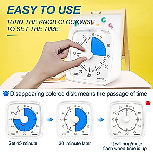 Yunbaoit Visual Timer with Night Light, 60-Minute Countdown Timer for Kids and Adults, Silent Classroom Timer, Time Management Tool for Home, School, or Work (Light White)